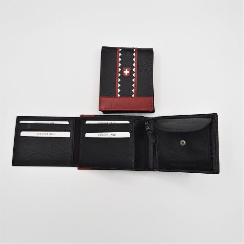 Swiss Leather Wallet - Black & Red Trifold – Alpen Schatz
